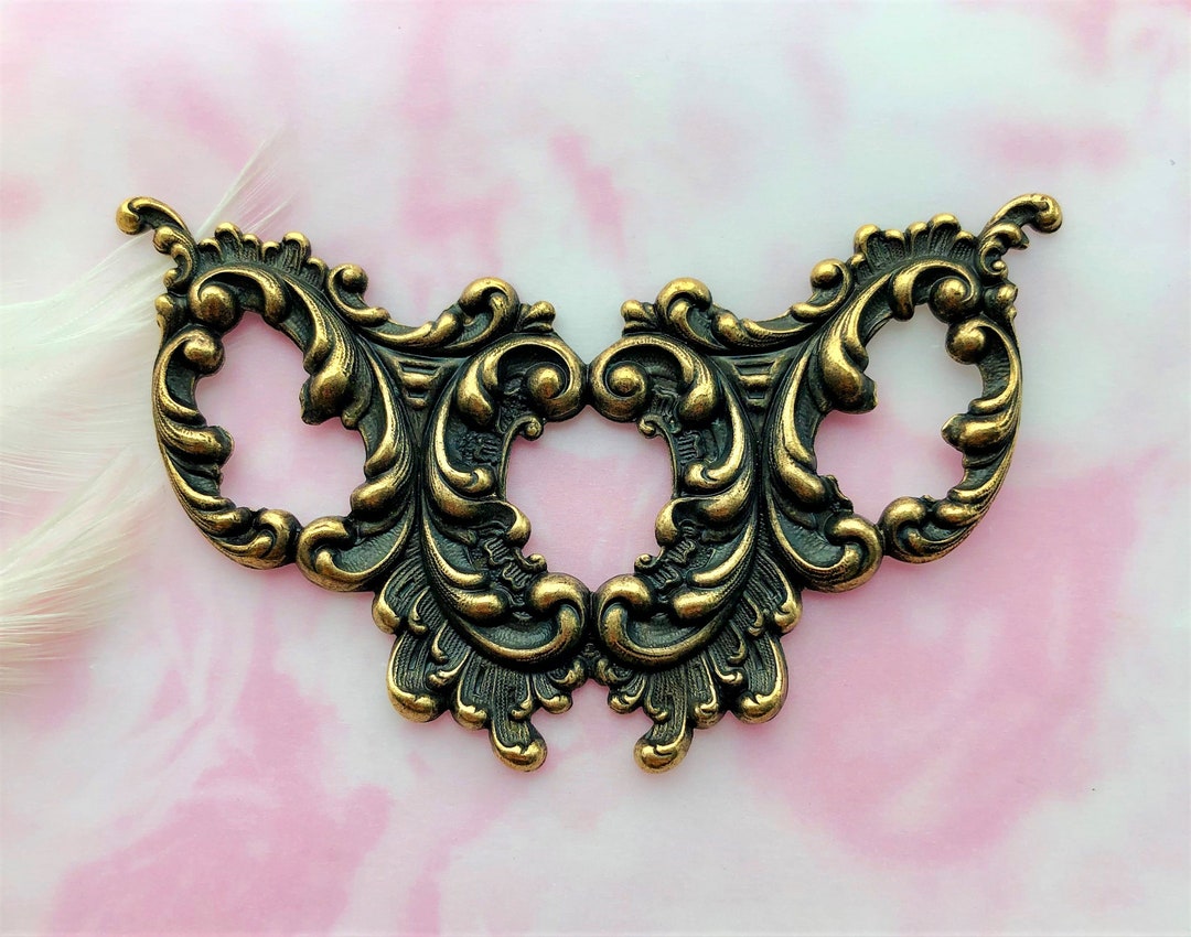 ANTIQUE BRASS Rare Victorian Scroll Cartouche Plaque Stamping ~ Jewelry ...