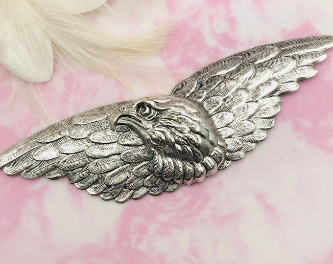 Eagle Freedom ANTIQUE SILVER Large Feathered Bird in Flight Stamping ...