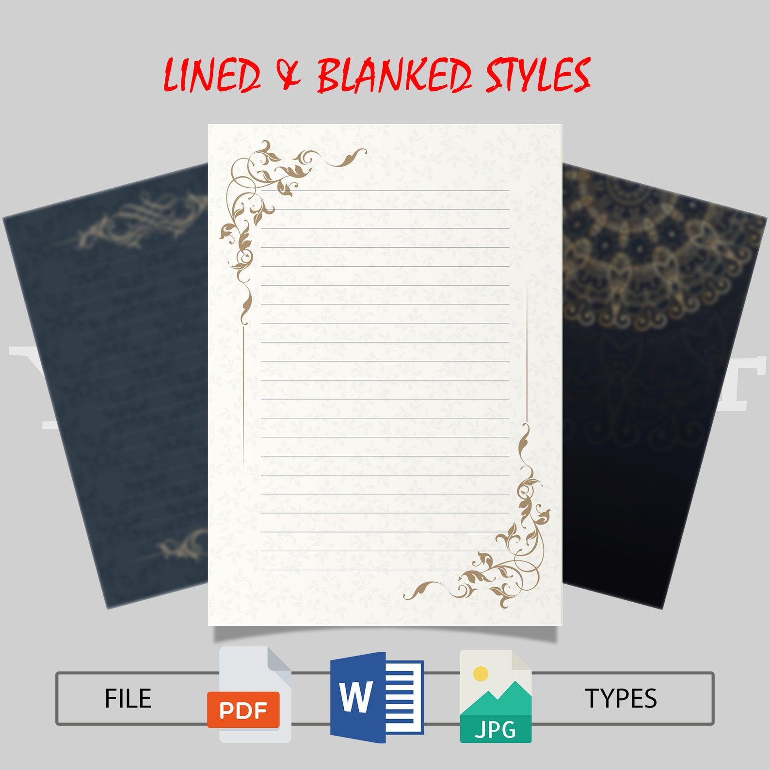 Abstract Golden Printable Writing Paper Bundle, Digital Letter Paper ...