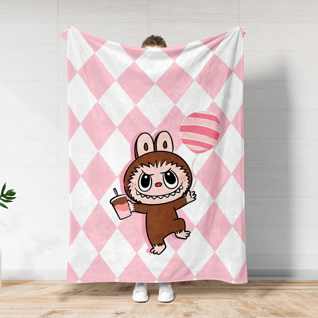 Labubu Bedspread Throw, Monster Labubu Velveteen Plush Blanket, Pink ...