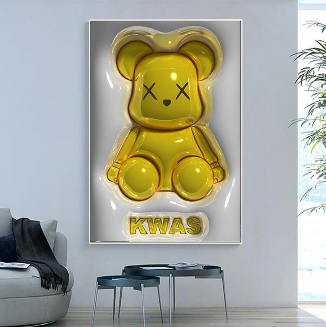 Reef Gold Inflated KAWS Wall Art, Olive Yellow Hypebeast Single Poster ...