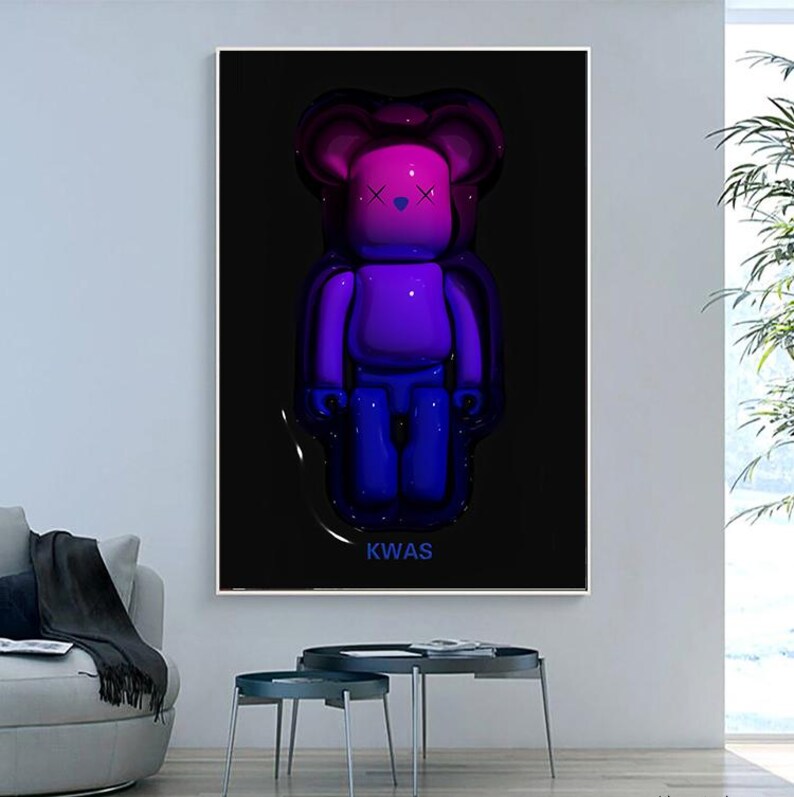 Purple Inflated KAWS Wall Art, Bubble Effect Hypebeast Single Poster ...