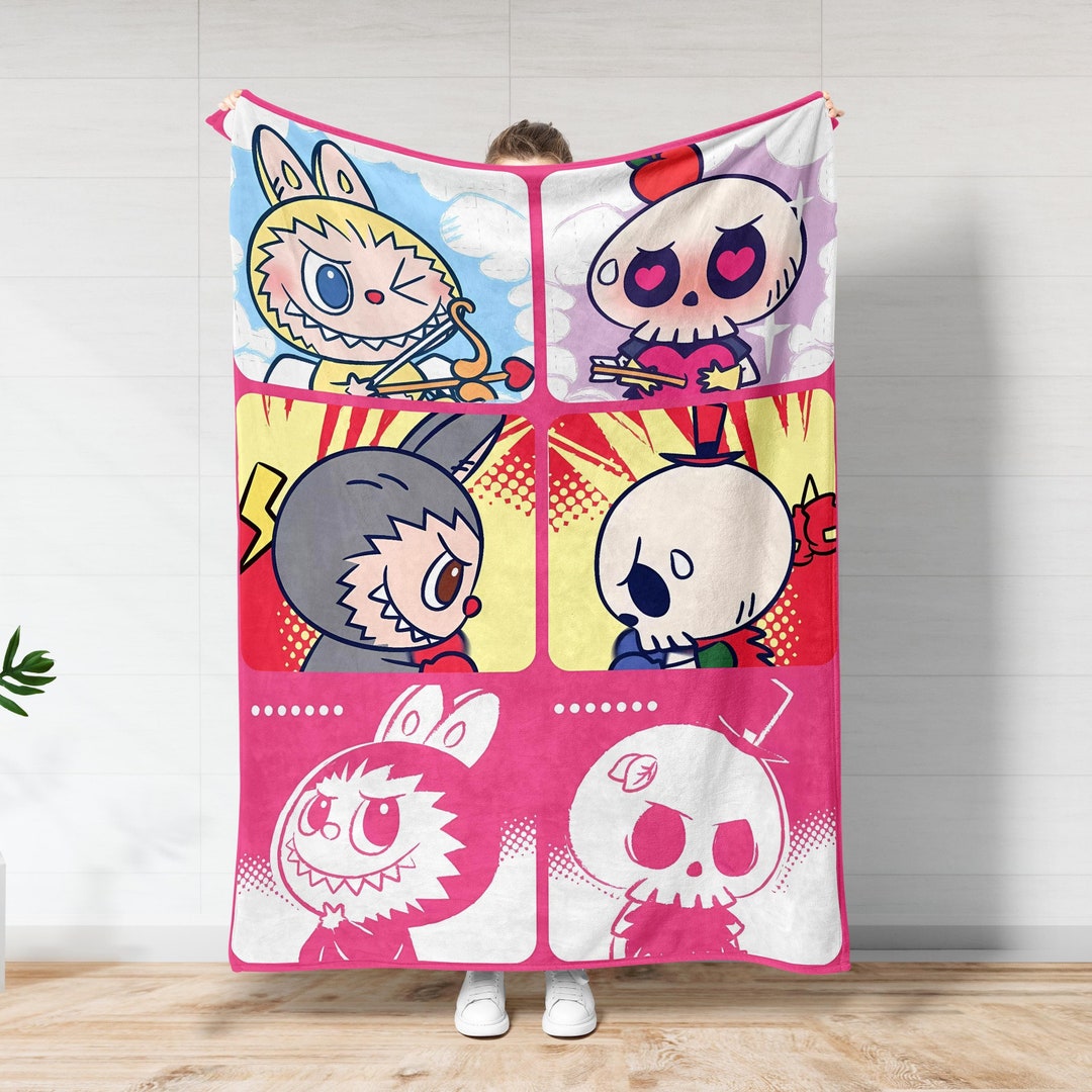Faces of Labubu Bedspread Throw, Labubu Velveteen Plush Blanket, Pink ...