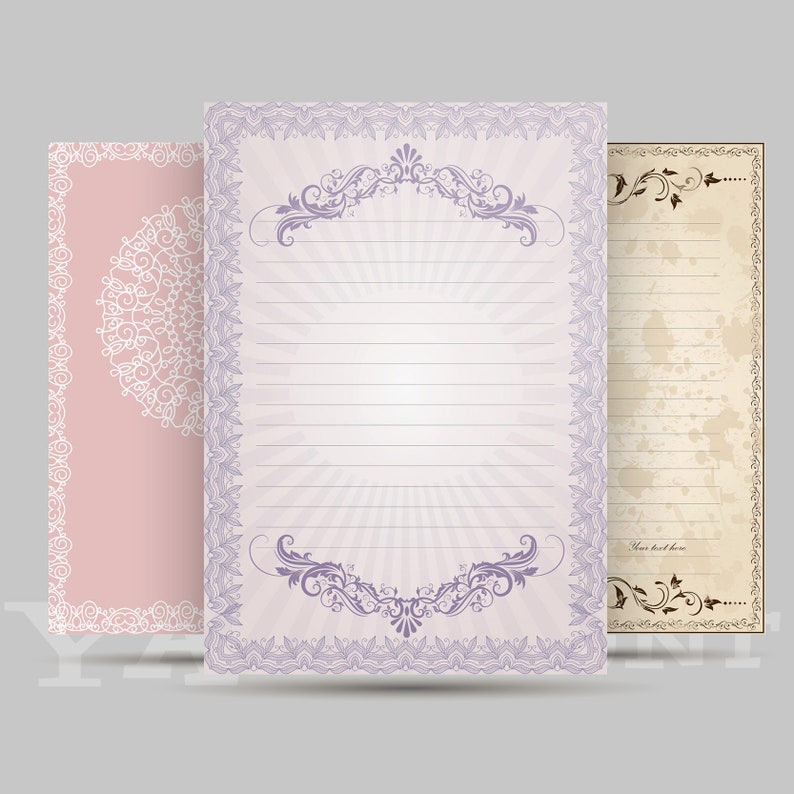 Vintage Mandala Printable Writing Paper Bundle, Purple Lace Letter ...