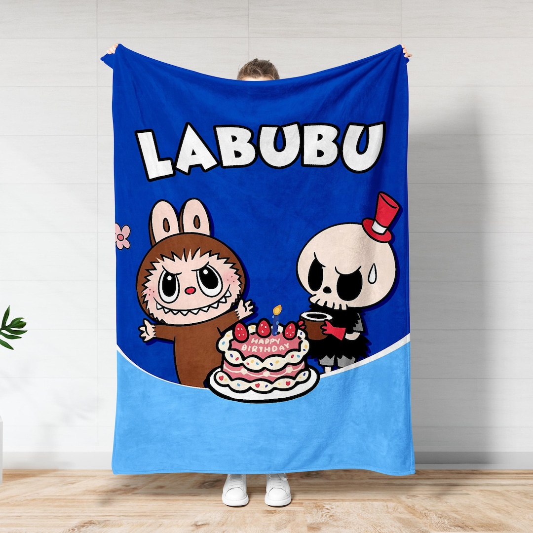 Birthday Labubu Bedspread Throw, Labubu Velveteen Plush Blanket, Blue ...