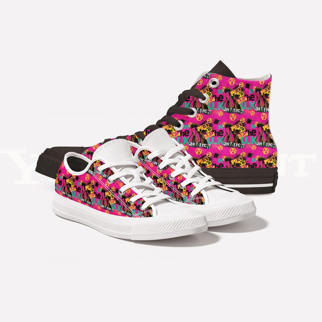 Punk Rock Anarchy Skull Sneakers, Hot Pink Vibes Street Footwear, Heavy ...
