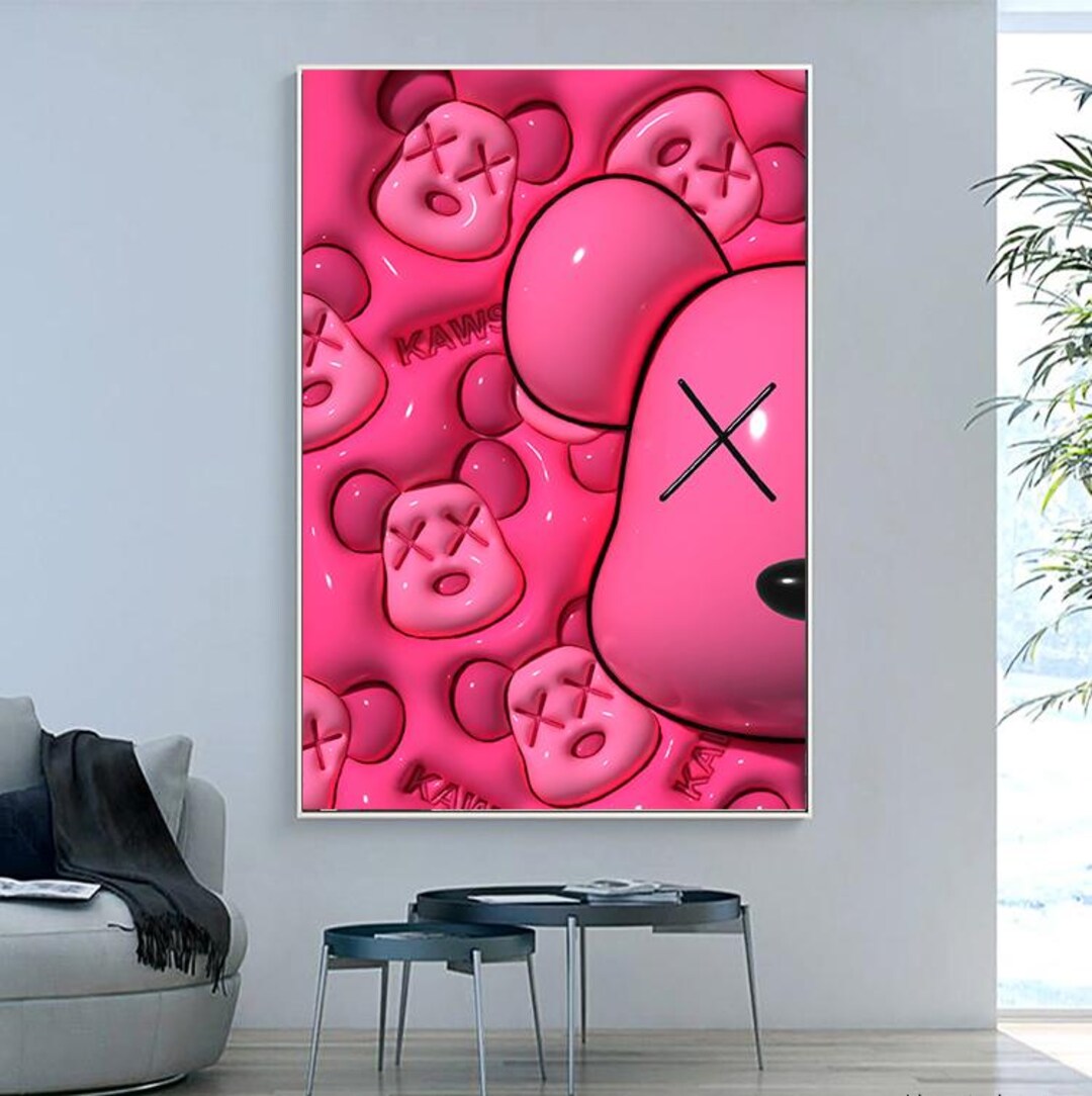 Hot Pink Inflated KAWS Head Wall Art, Pinky Hypebeast Single Poster ...