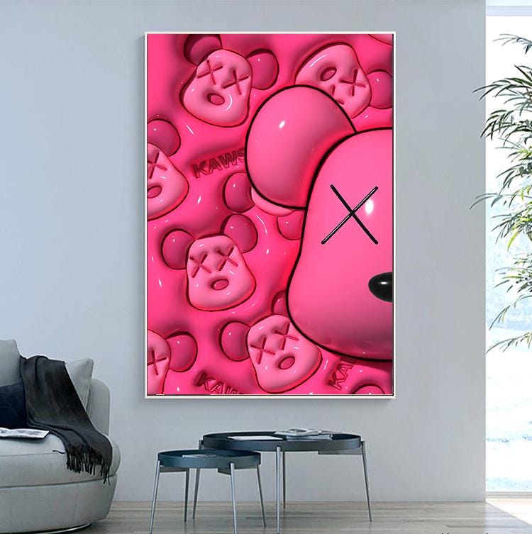 Hot Pink Inflated KAWS Head Wall Art, Pinky Hypebeast Single Poster ...