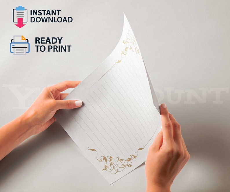 Abstract Golden Printable Writing Paper Bundle, Digital Letter Paper ...