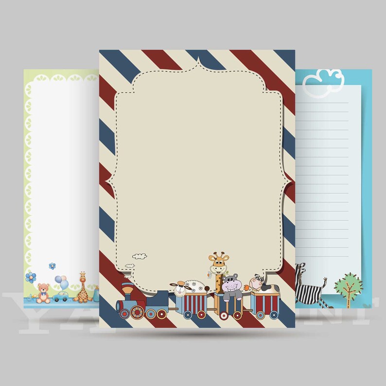 Baby Birthday Frame Writing Paper Bundle, Safari Baby Shower Letter ...