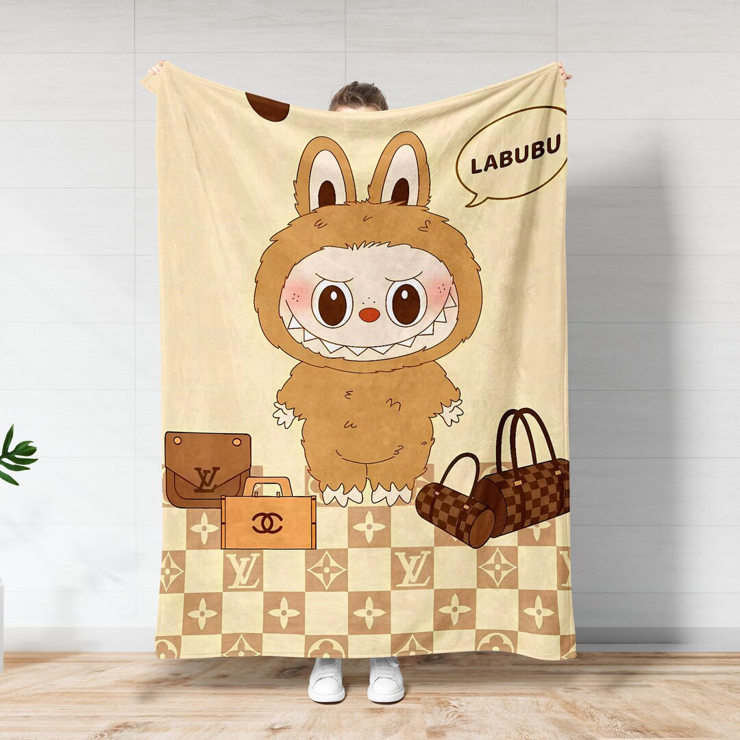 Luxury Labubu Bedspread Throw, Labubu Velveteen Plush Blanket, Cream ...
