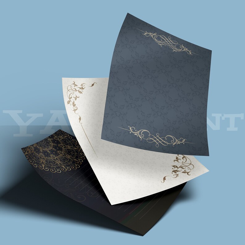 Abstract Golden Printable Writing Paper Bundle, Digital Letter Paper ...