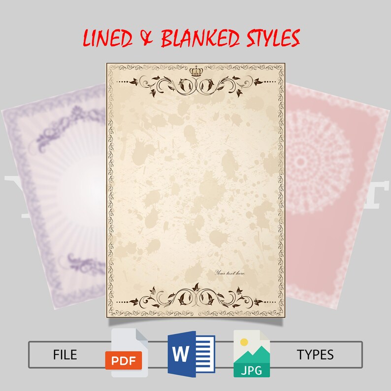 Vintage Mandala Printable Writing Paper Bundle, Purple Lace Letter ...