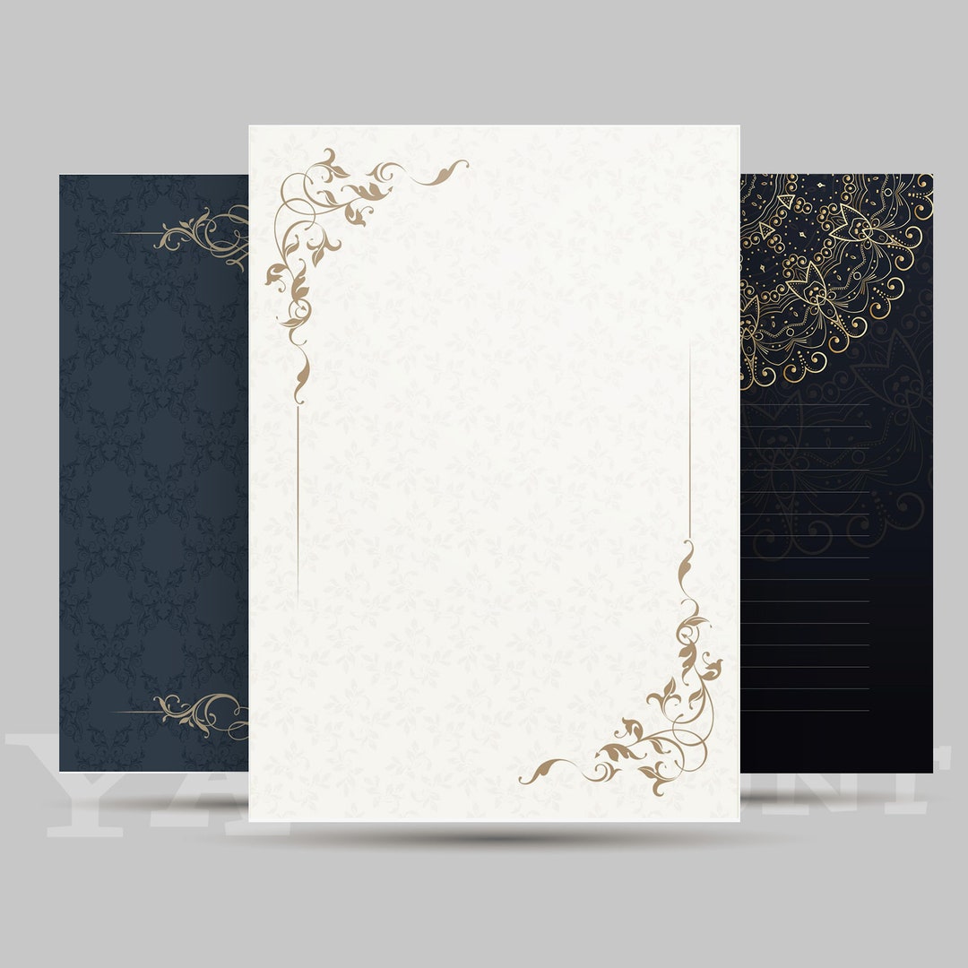 Abstract Golden Printable Writing Paper Bundle, Digital Letter Paper ...