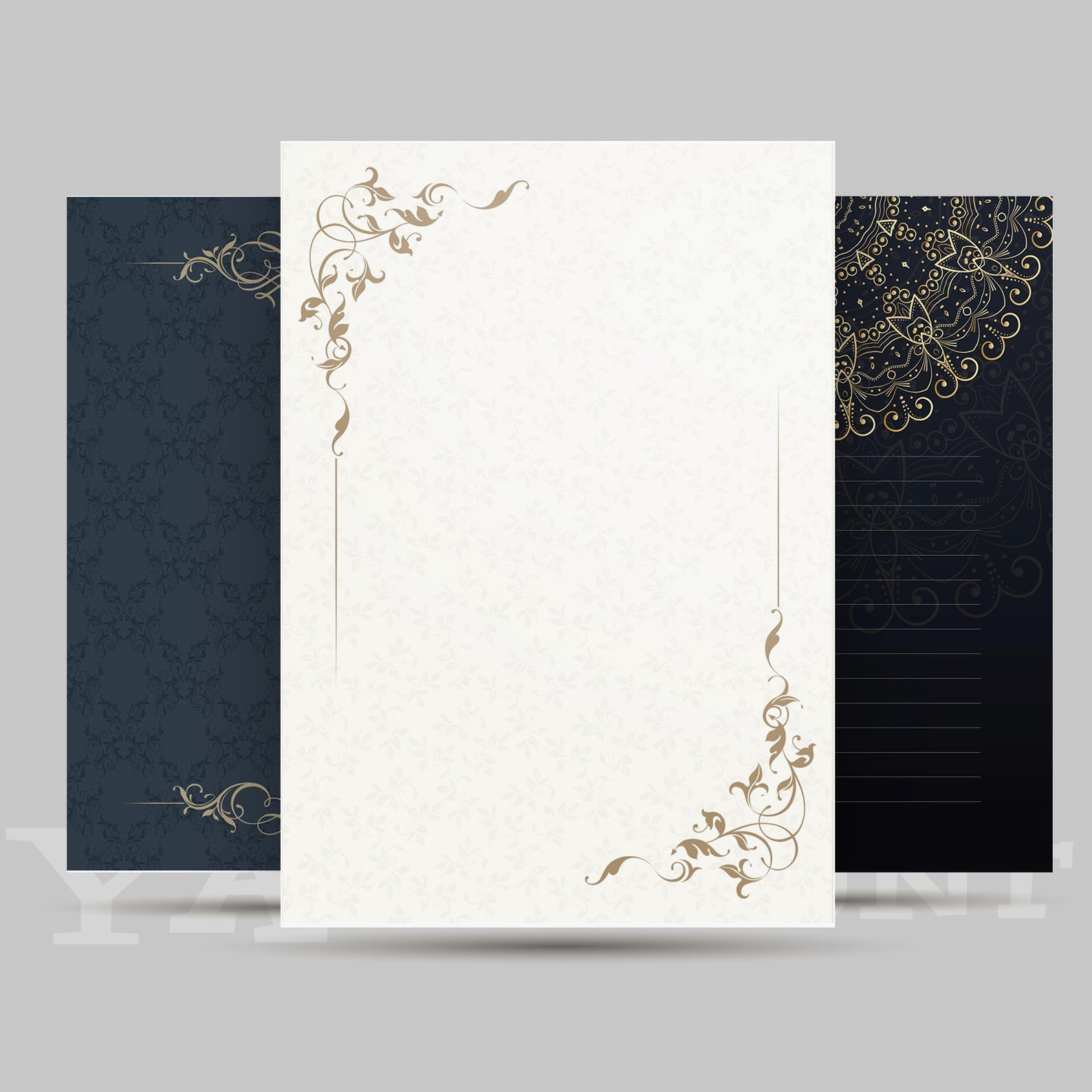 Abstract Golden Printable Writing Paper Bundle, Digital Letter Paper ...