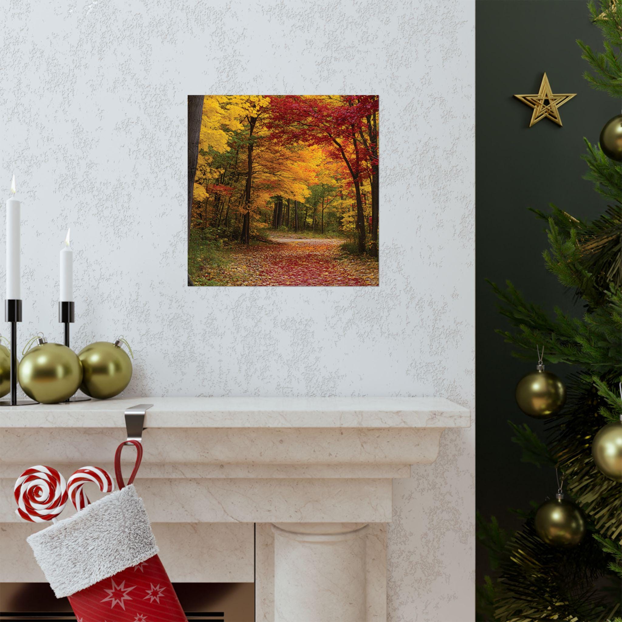 Vibrant Autumn Forest Path Poster Stunning Fall Foliage Art Print-matte ...