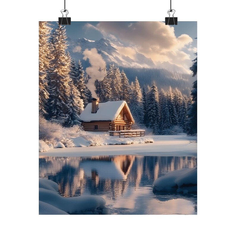Winter Cabin Matte Vertical Poster - Snowy Landscape Print, Museum ...