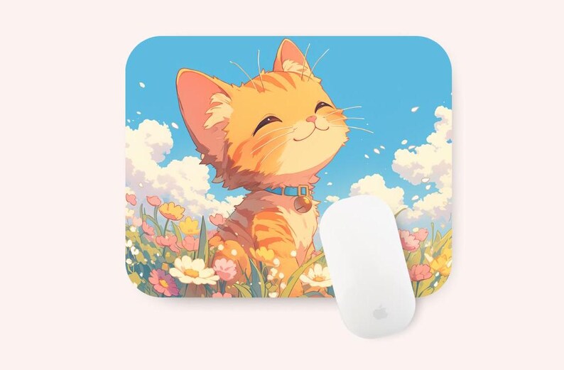 Cute Orange Cat Anime Mouse Pad Smooth Surface, Adorable Design ...