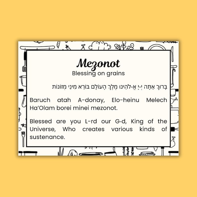 Printable Food Blessing Cards | Design | Set of 6 Bracha Cards for ...