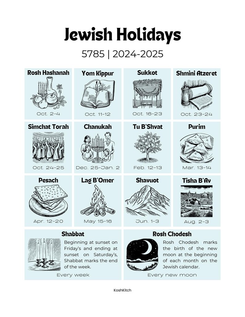 5785 Jewish Holidays Calendar | Digital Download - Etsy