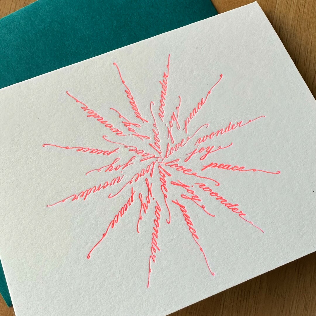 Calligraphy Snowflake Holiday Letterpress Card, Neon Orange - Etsy