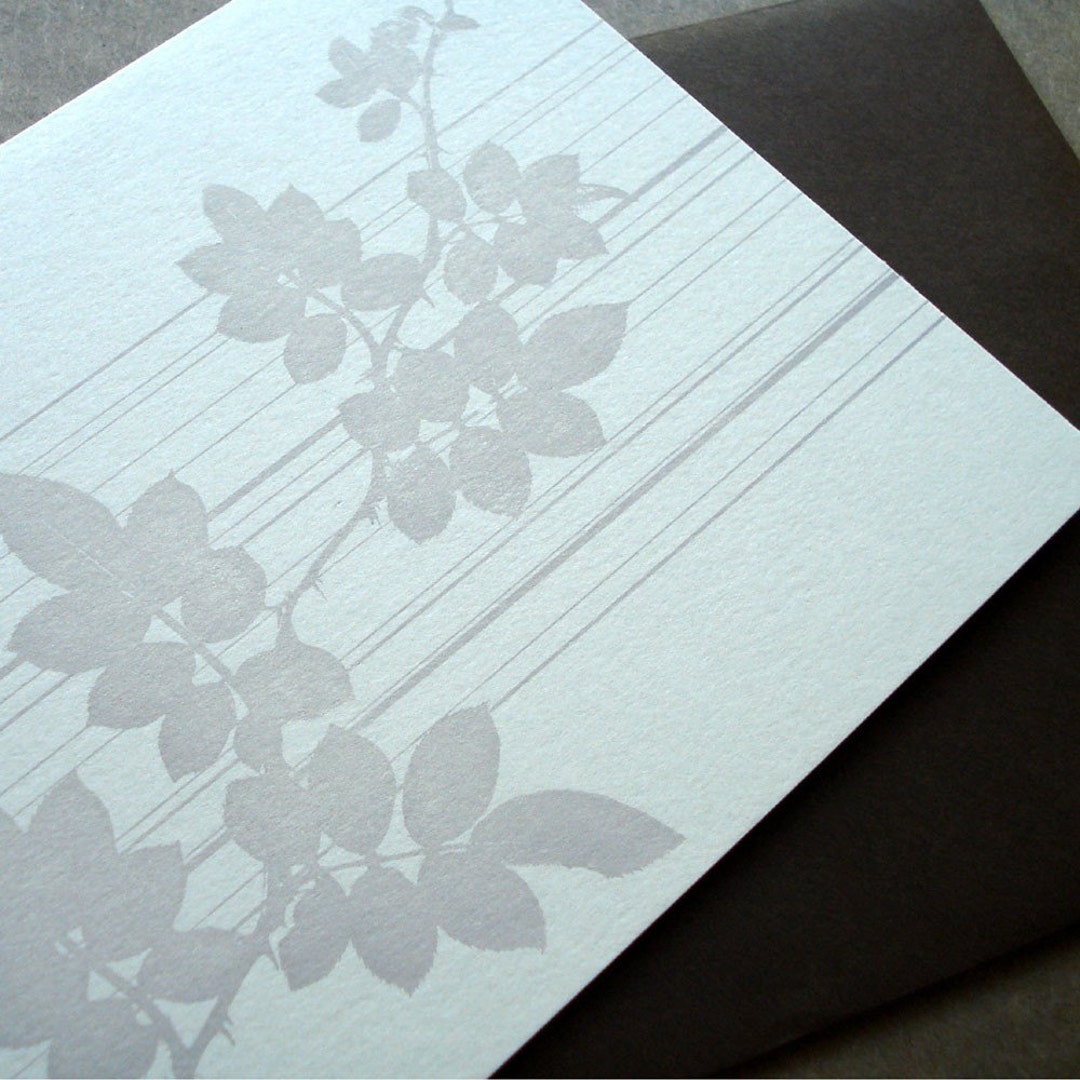 Lines and Leaves Letterpress Card (grey) - Etsy