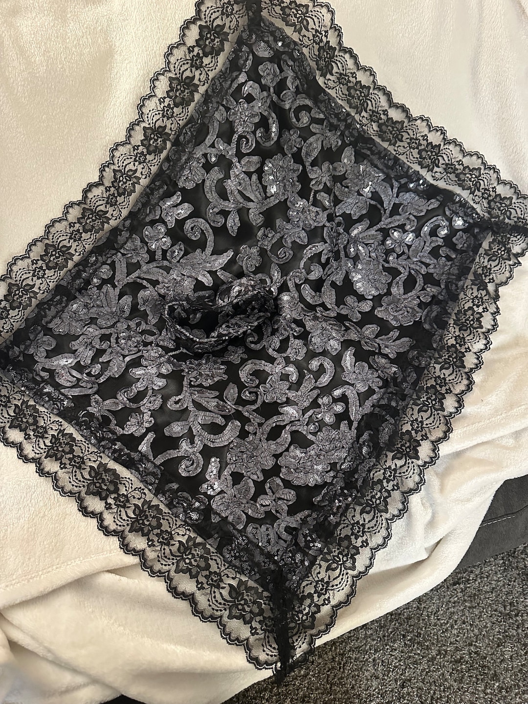 Custom Black and Gray Lace Lap Scarf With Handle - Etsy