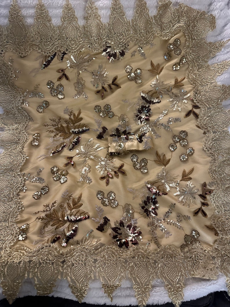 Gold Satin Encased in Gold and Bronze Jeweled Lace Lap Scarf With ...