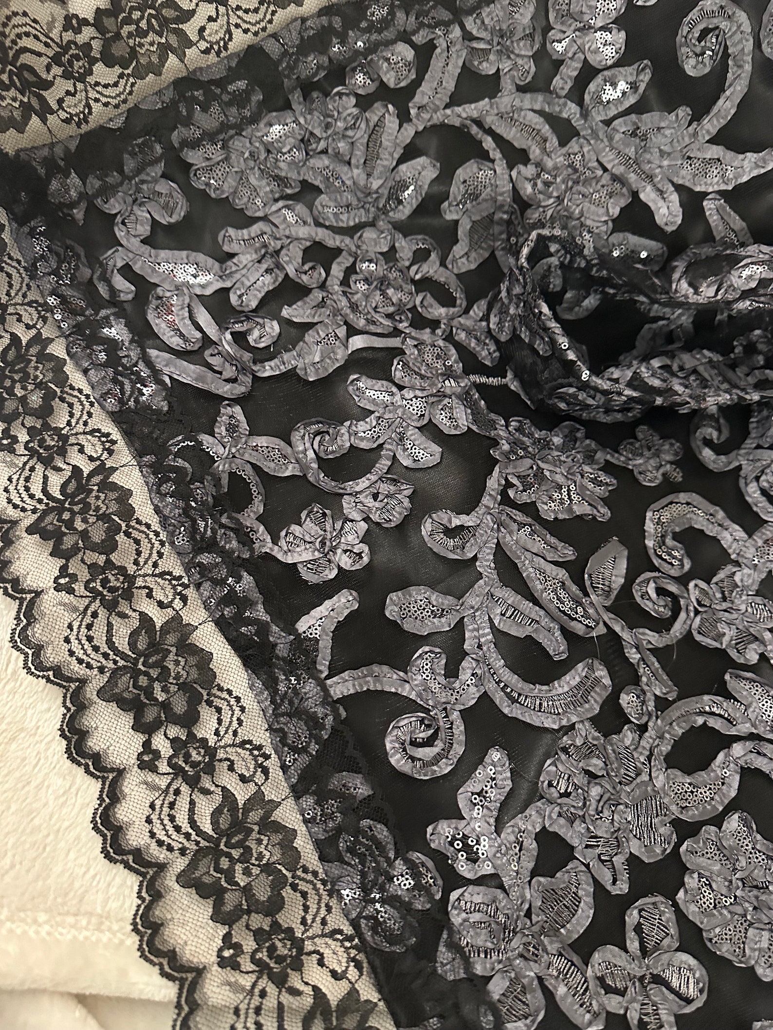 Custom Black and Gray Lace Lap Scarf With Handle - Etsy