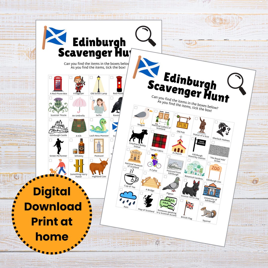 Edinburgh Scavenger Hunt for Kids | Printable Travel Vacation Bingo ...