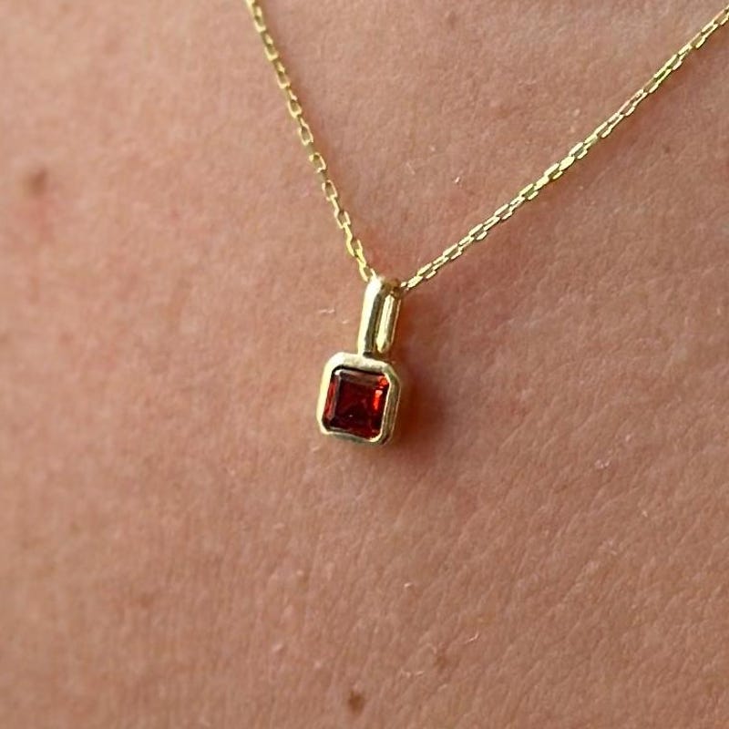 Garnet Square Cut Necklace - Etsy