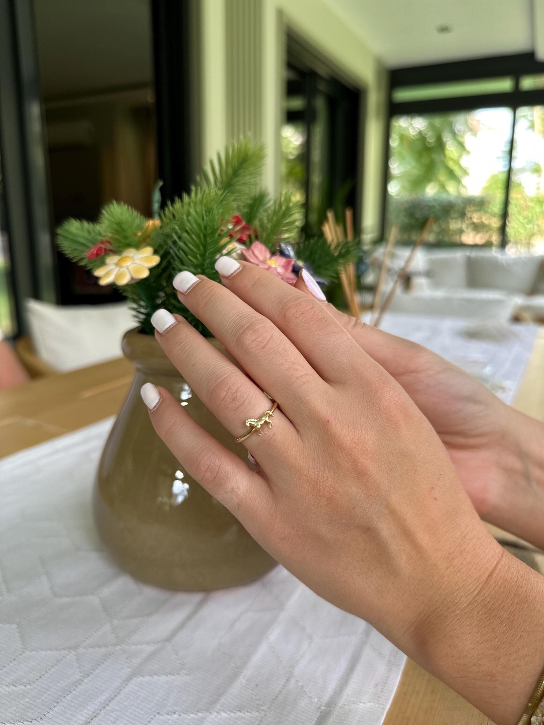 14k Solid Gold Horse Ring, Running Horse Stackable Ring, Dainty Unicorn ...