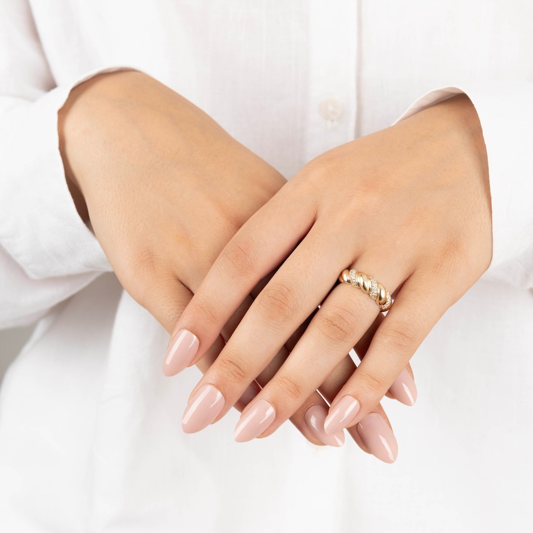 14k Solid Gold Diamond Croissant Ring, Diamond Twisted Rope Ring for ...