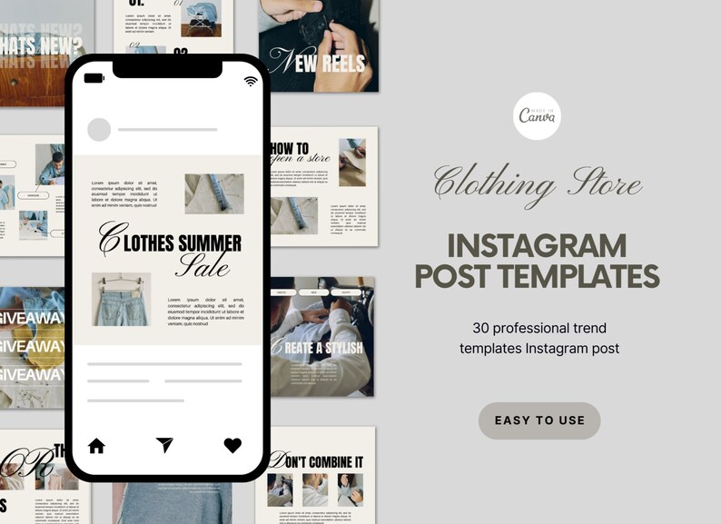 30 Instagram Post Clothing Store Canva Templates | Beige Minimalistic ...
