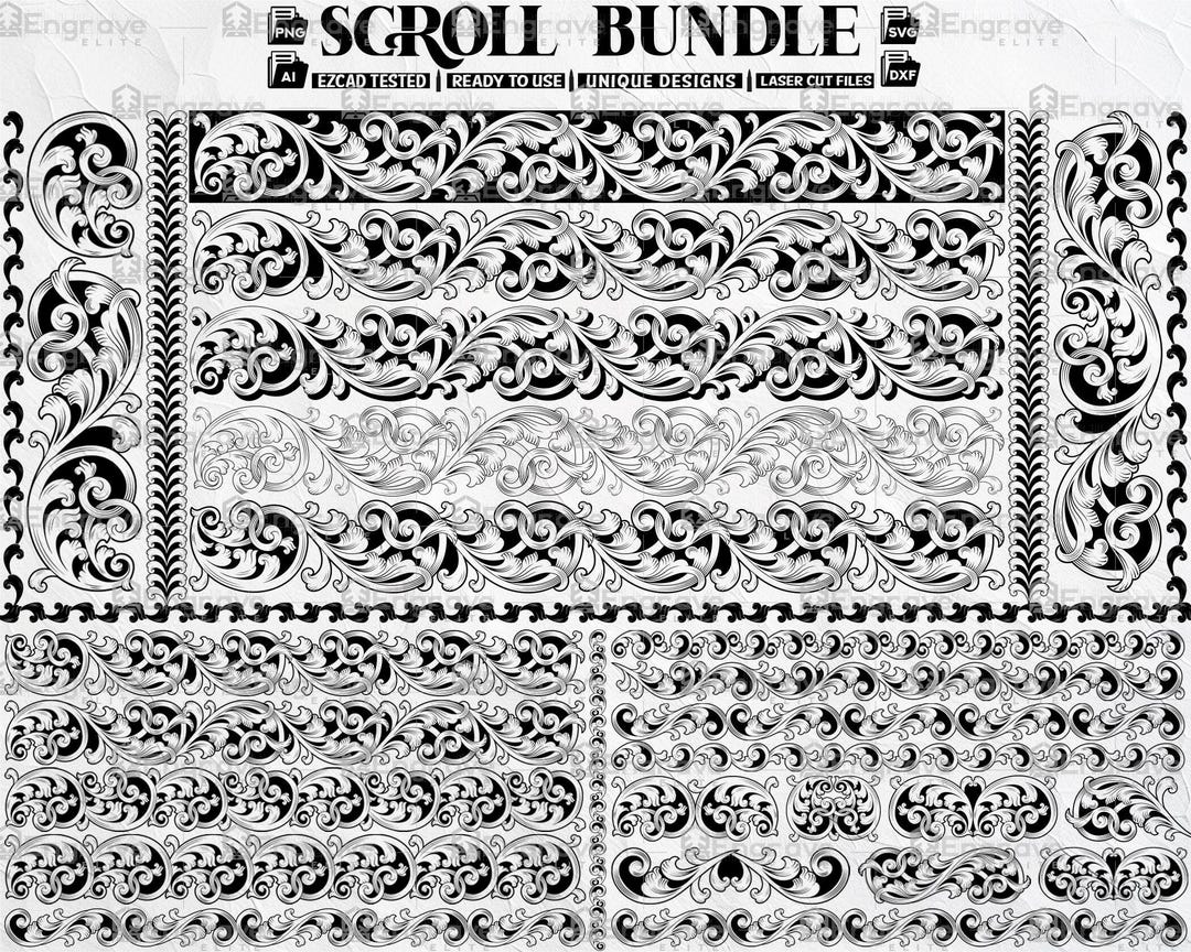 Scroll Slide Bundle | Laser Engraving Files | Ornamental Scrollwork SVG ...