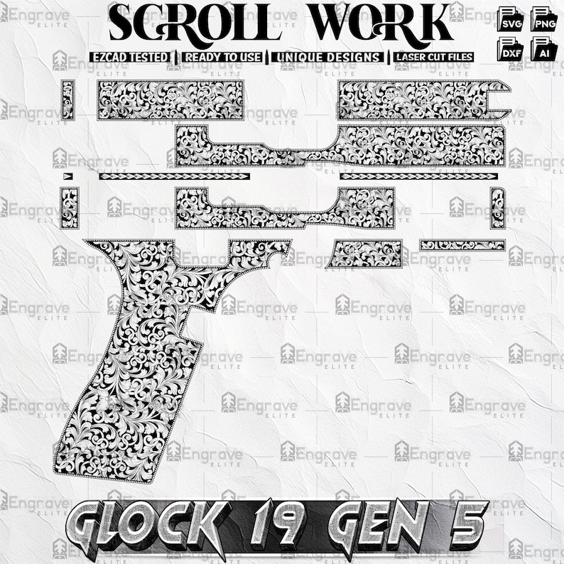 Glock19 Gen5 Custom Scroll Work Pattern Firearms Laser Engraving Design ...