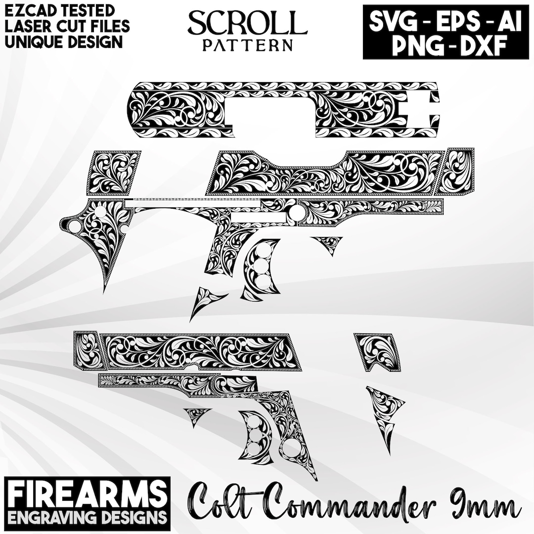 Colt Commander 9mm Scroll Work Laser Engraving Design, Colt1911 9mm ...