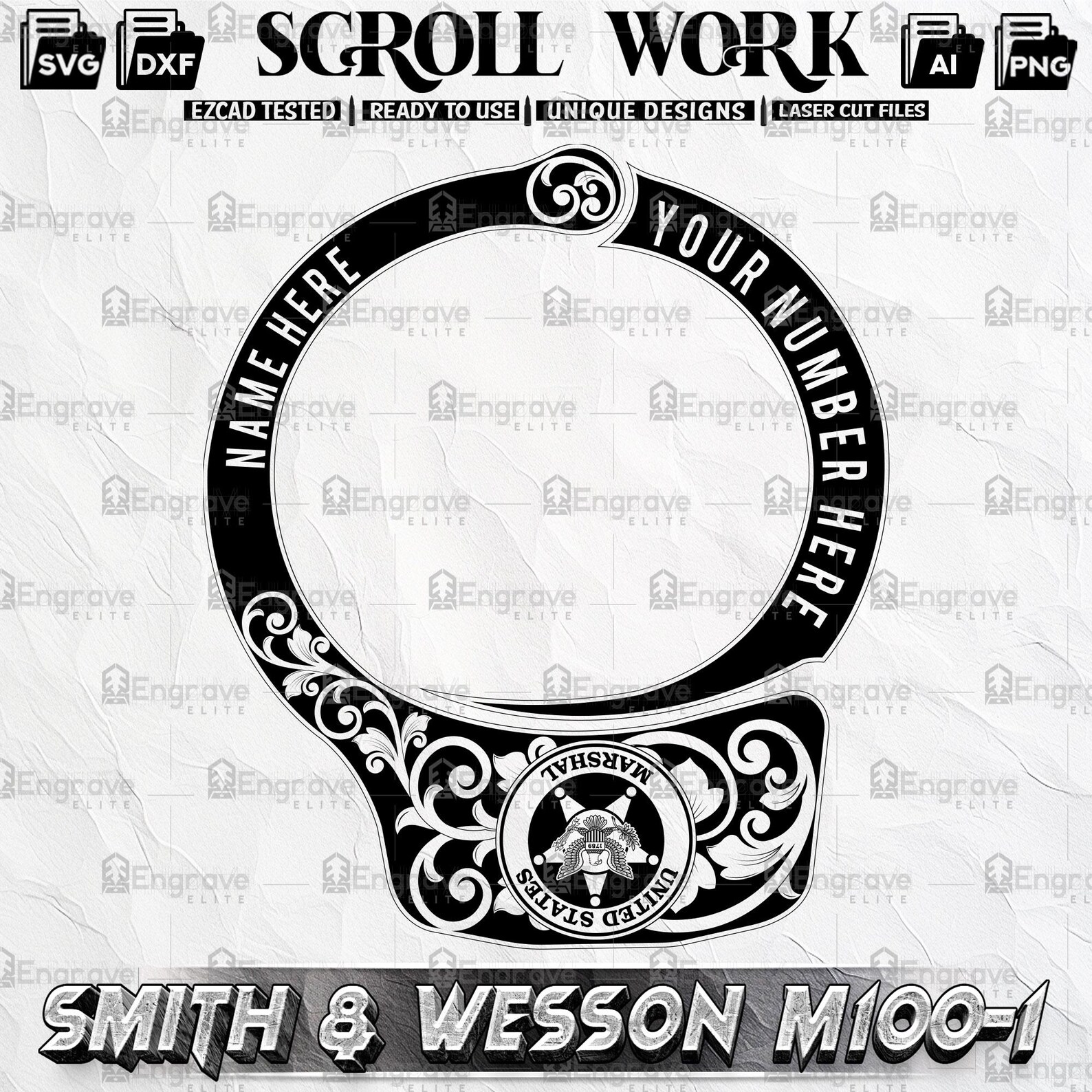 S&W M-100 Scroll Work Laser Engraving Design Files, Ezcad Lightburn ...
