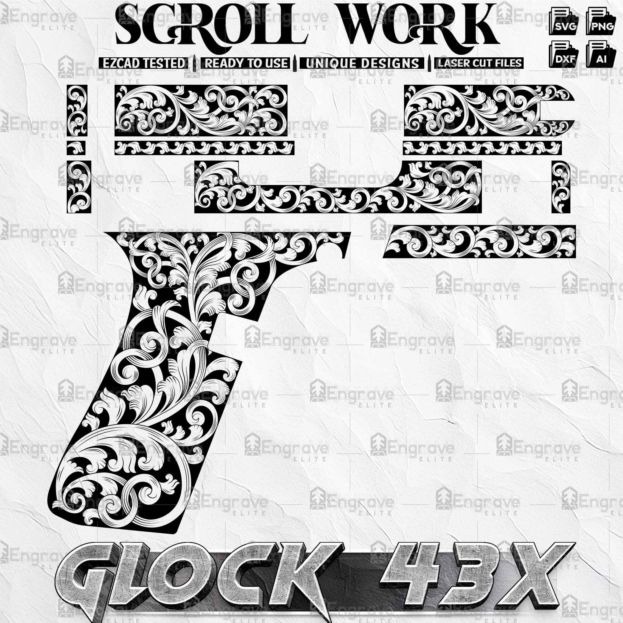 Custom Glock43x Scroll Engraving Files, Scroll Filigree Svg, Glock ...