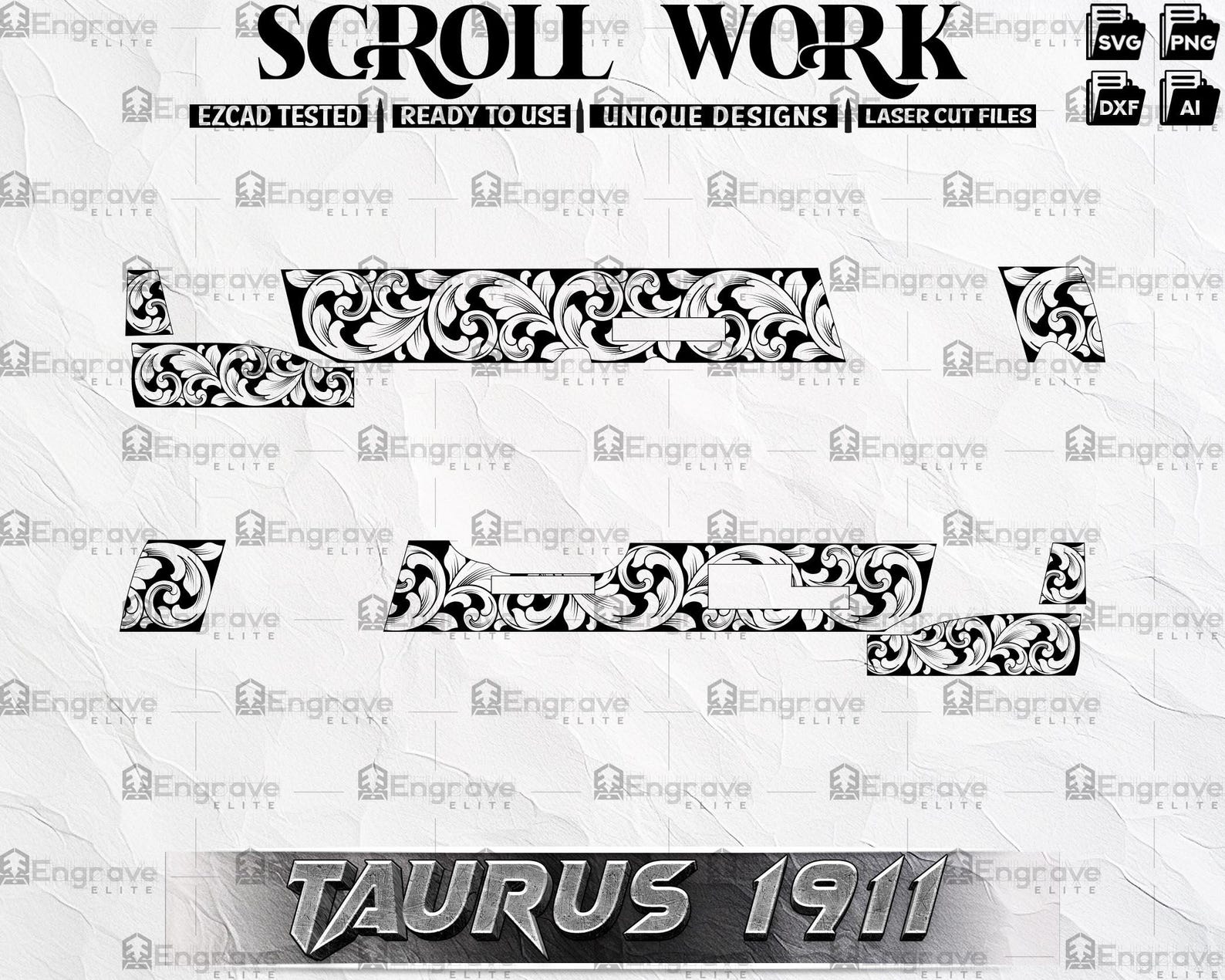 Taurus 1911 Firearm Scroll Work Laser Engraving Design, Colt Gun Scroll ...