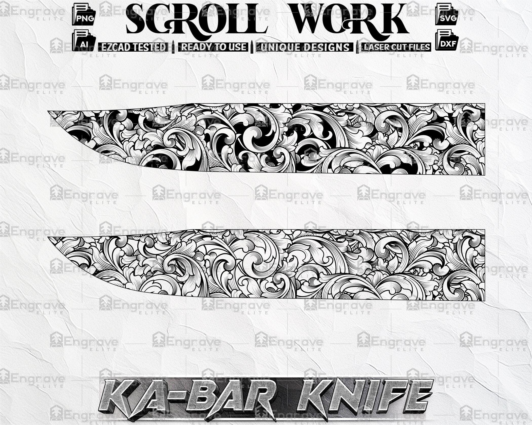 KA-BAR Knife Scrollwork SVG | Laser Engraving Digital File | Ornate Knife Pattern | Vintage ...