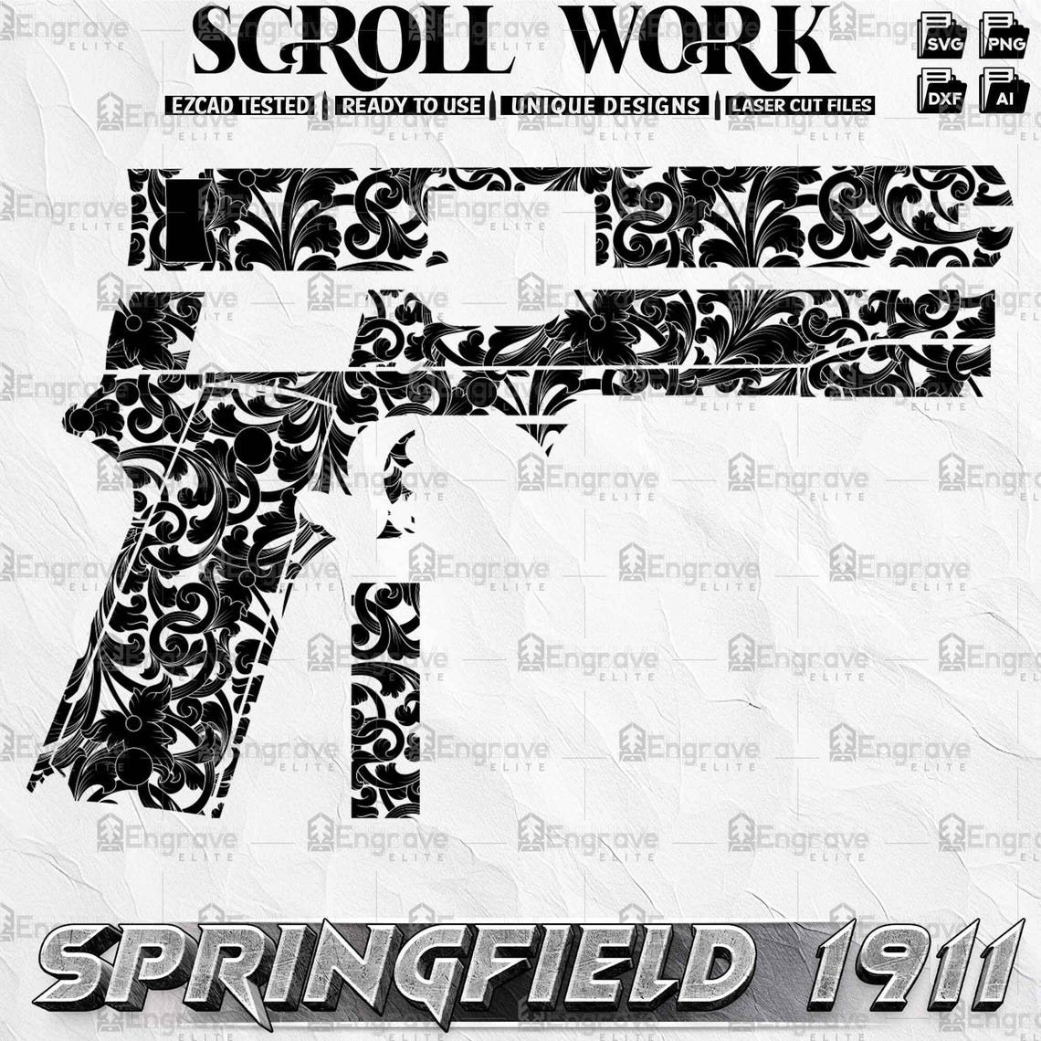 Custom Springfield1911 Firearm Scrollwork Pattern Laser Engraving Files ...