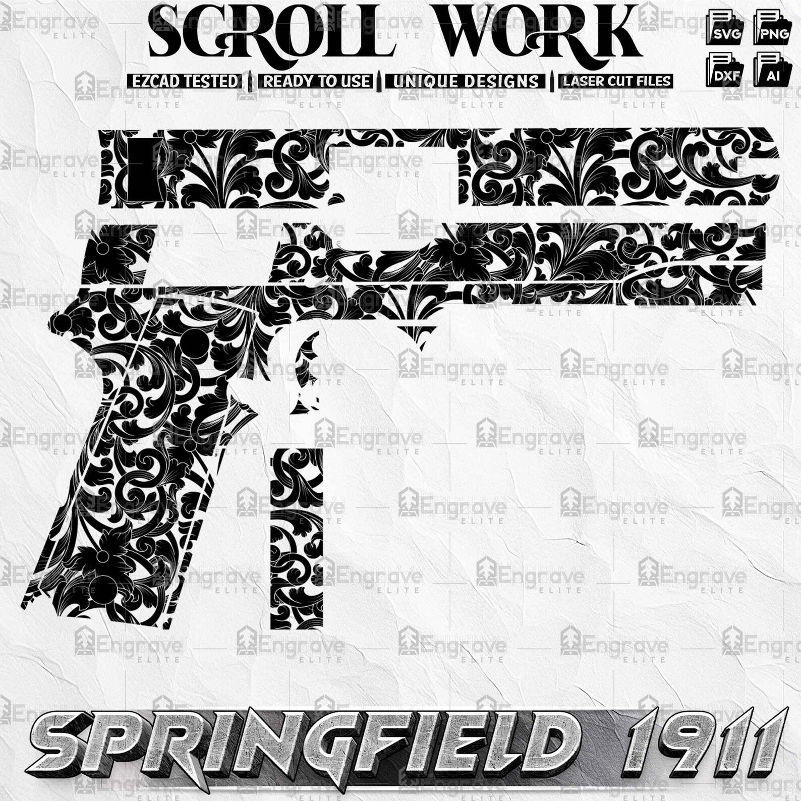 Custom Springfield1911 Firearm Scrollwork Pattern Laser Engraving Files ...