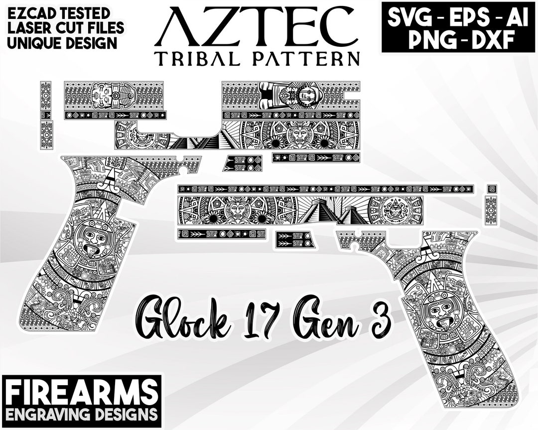 Glock 17 Gen 3 Aztec Gun Design, Aztec Engraving Design, Aztec Gun ...