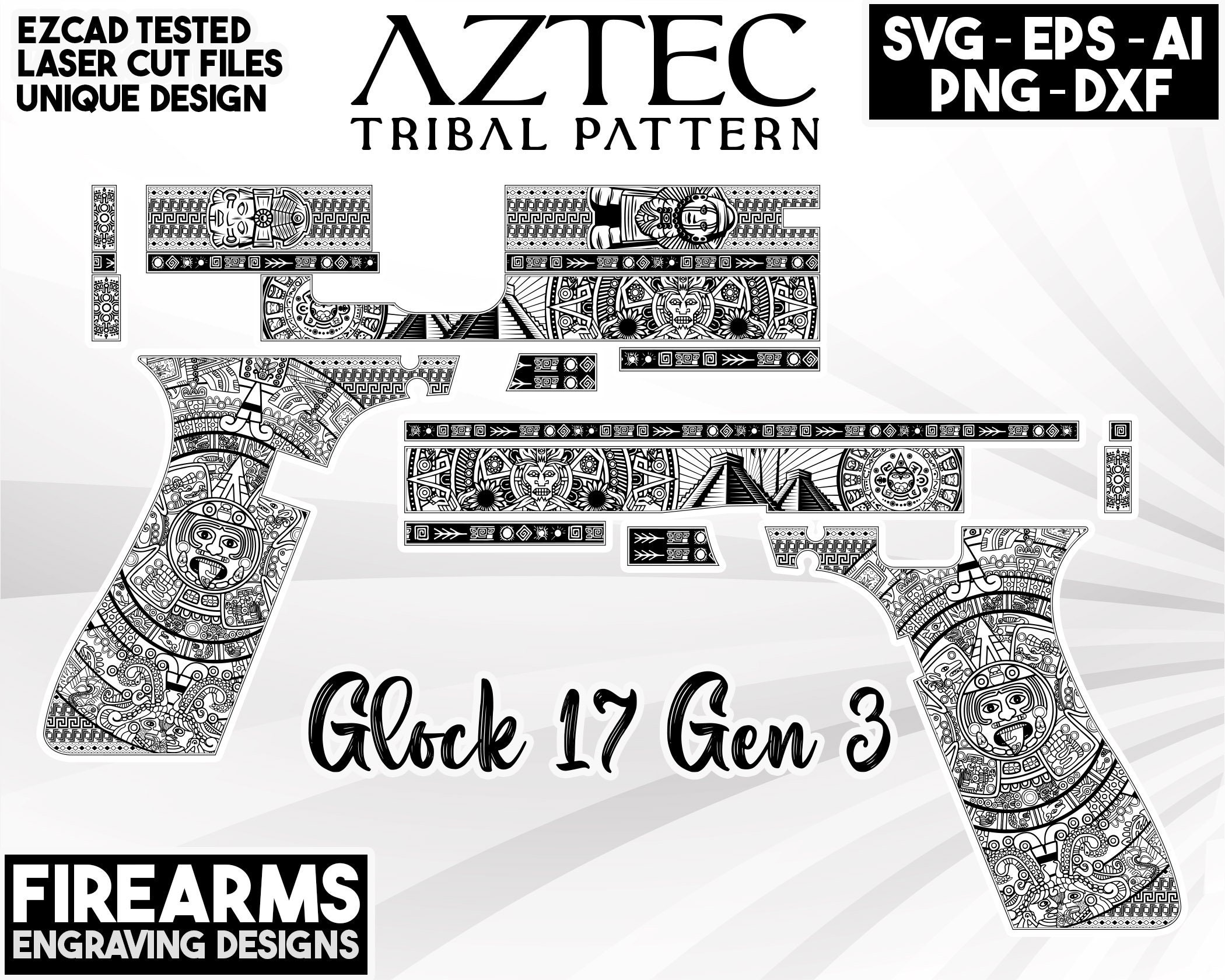 Glock 17 Gen 3 Aztec Gun Design, Aztec Engraving Design, Aztec Gun ...