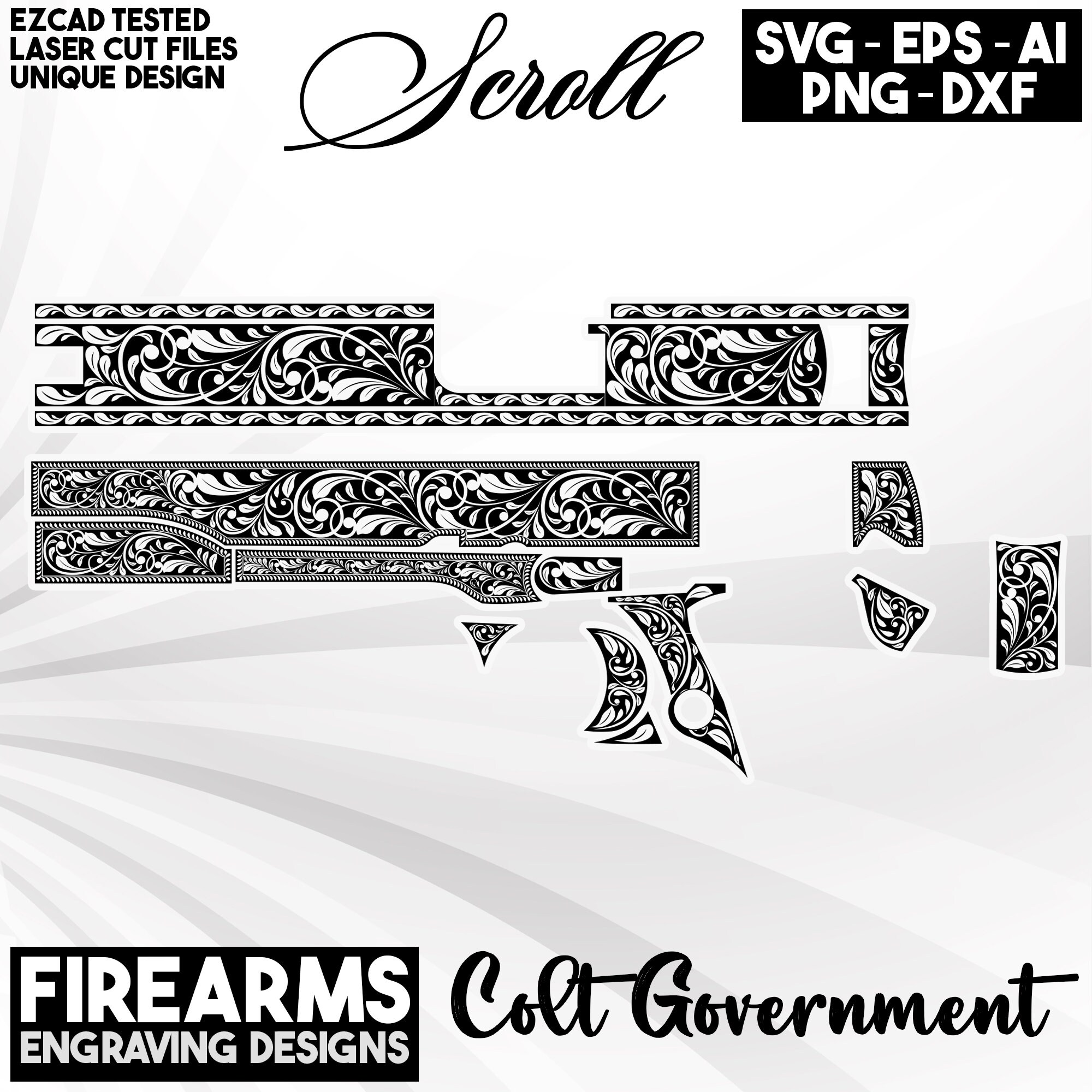 Colt Government Scroll Work Firearms Laser Engraving Design, Gun Scroll ...