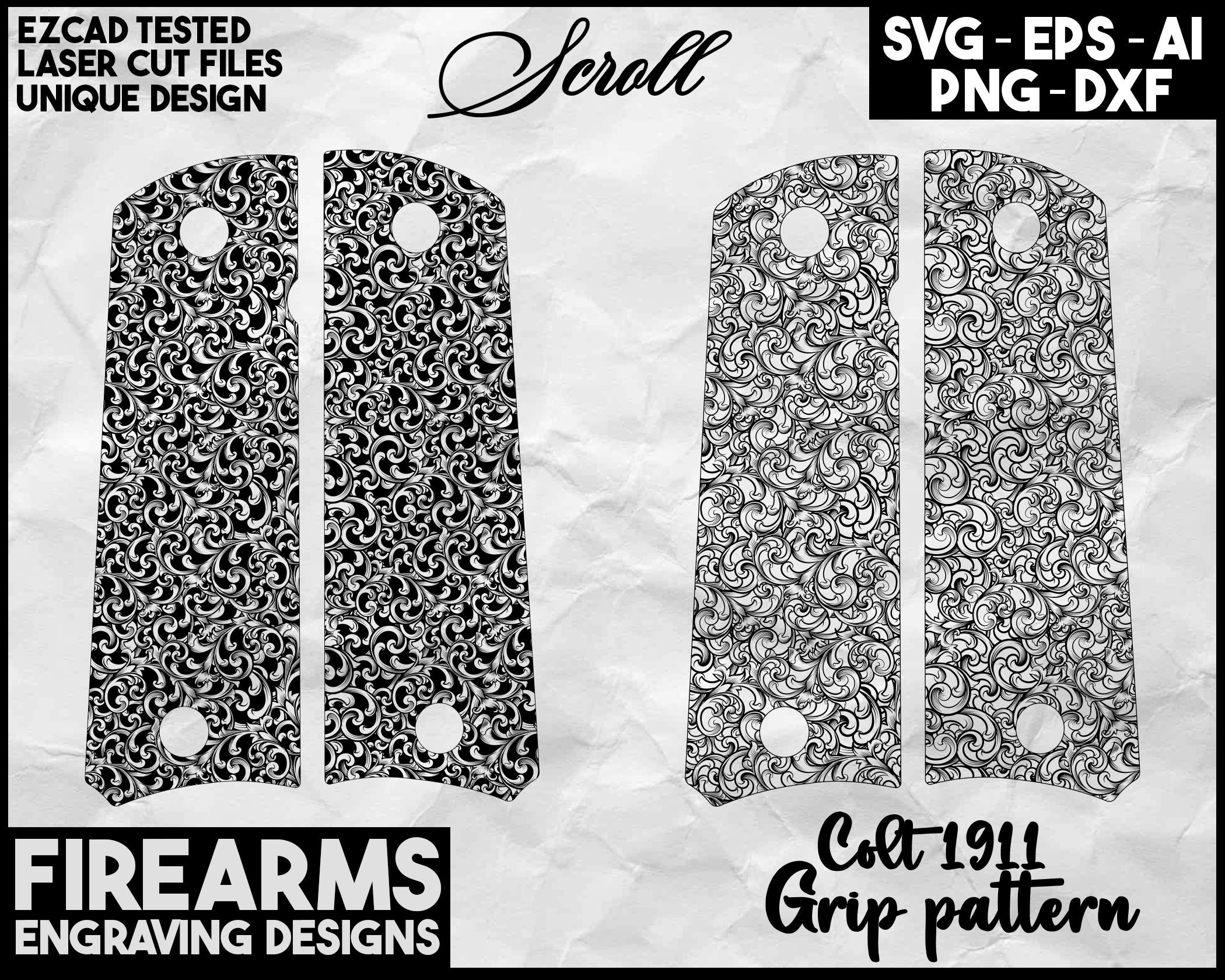 Colt1911 Firearms Grip Scroll Work Pattern Design Laser Engraving Files ...