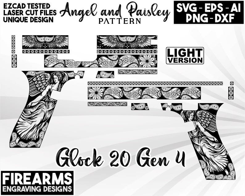 Custom Angel and Paisley Vector Laser Engraving Design Files, Firearm ...