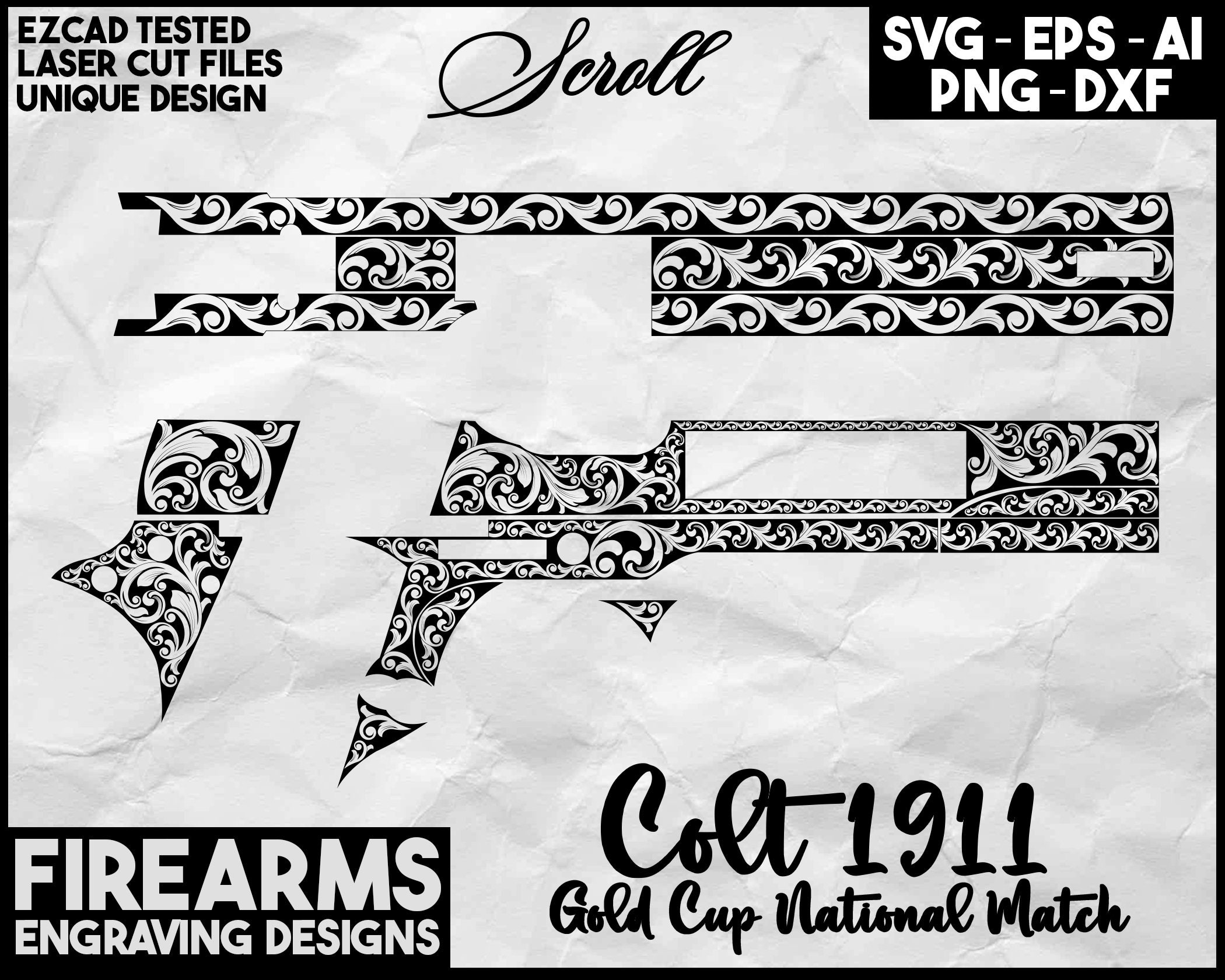 Colt1911 Gold Cup National Match Scroll Work Laser Engraving Design ...
