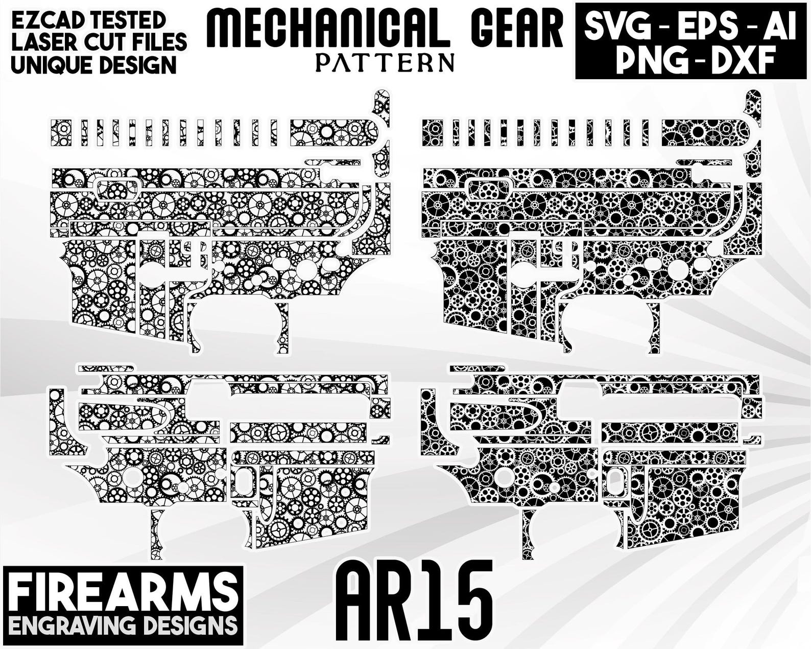 AR-15 Firearm Mechanical Gear Pattern Laser Engraving Design | Custom ...